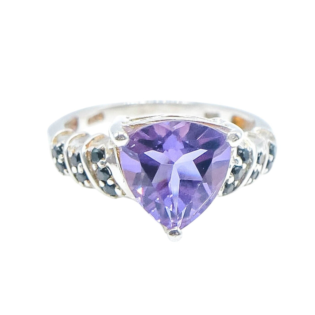 Sterling Silver Purple Triangular Cubic Zirconia & Black Tourmaline St ...