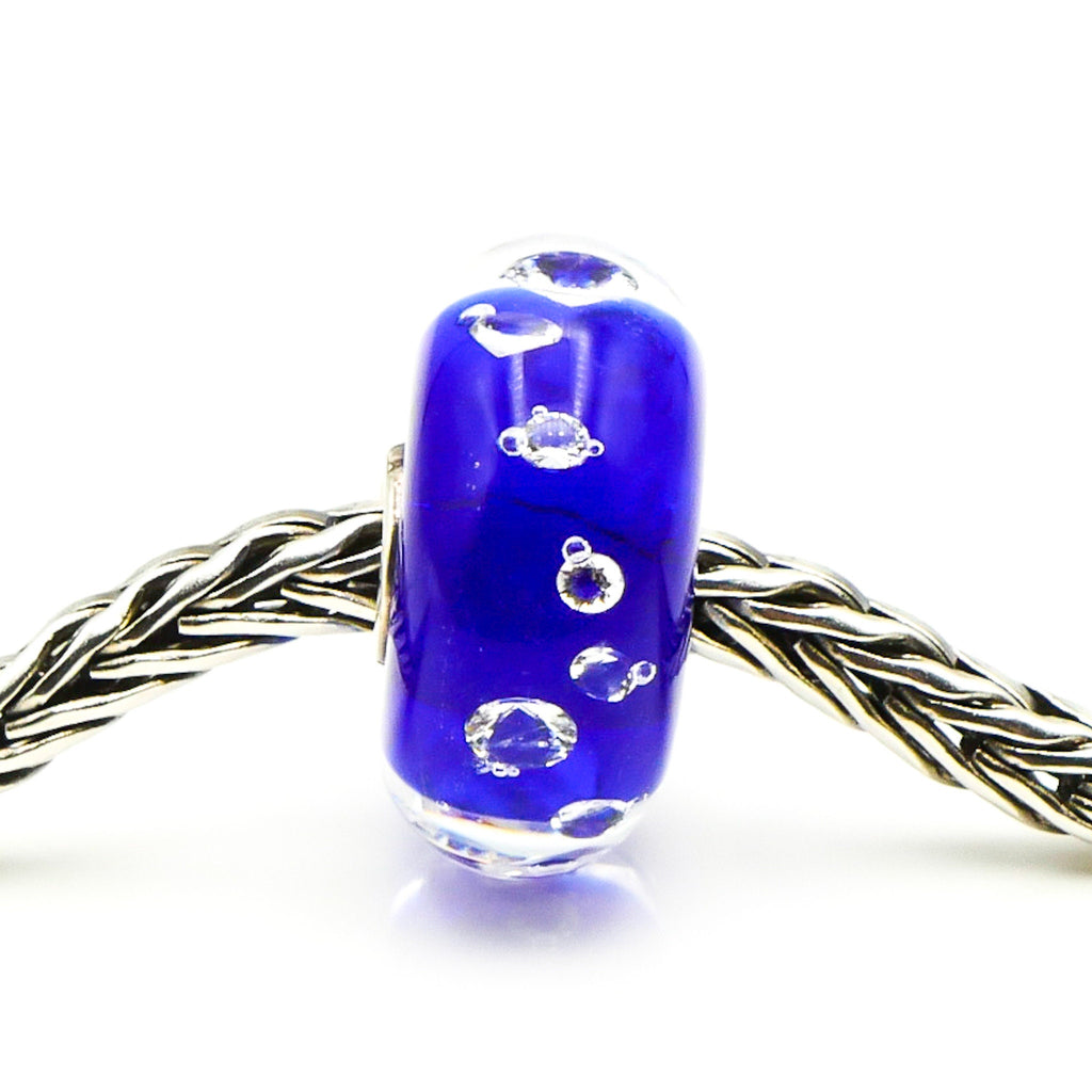TROLLBEADS Rare The Diamond Bead Blue Glass Sterling Silver Core Charm ...