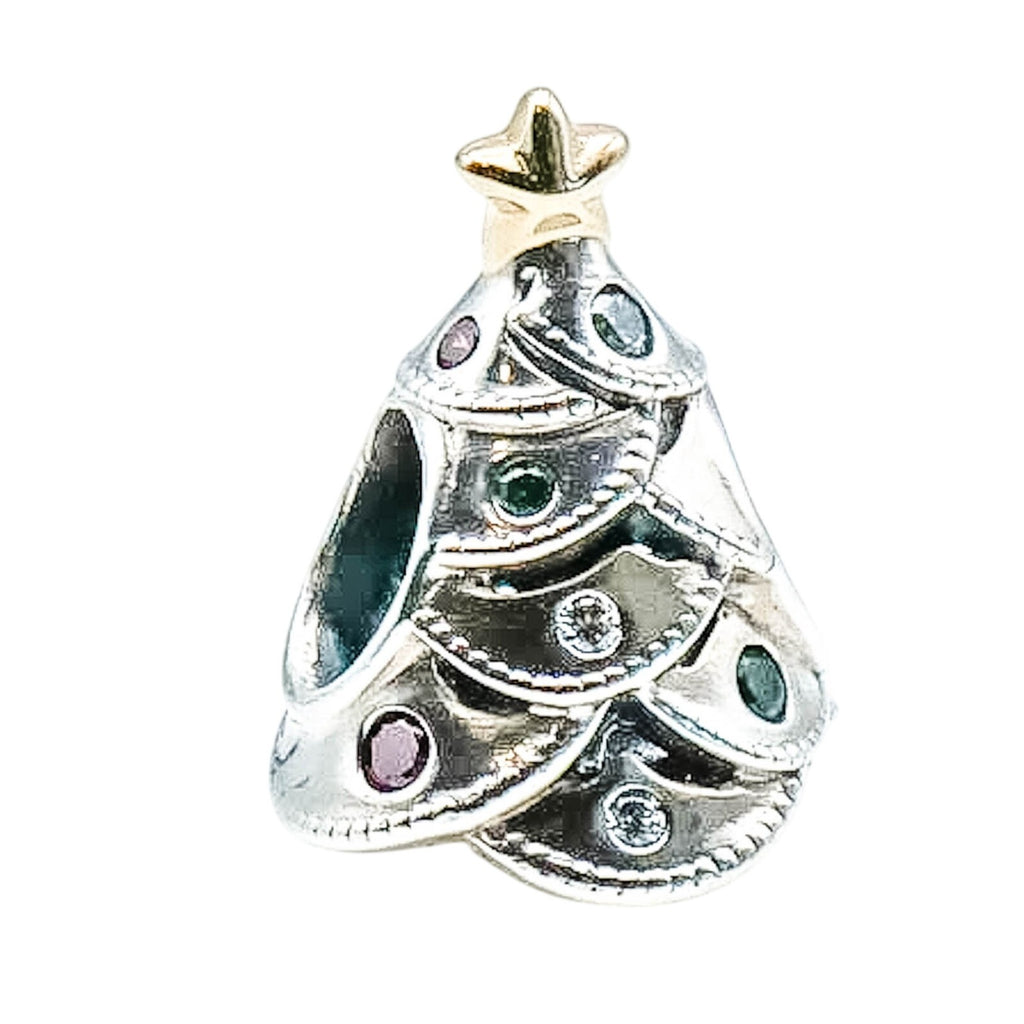Pandora Festive Christmas Tree Sterling Silver Charm With 14K Gold Sta ...