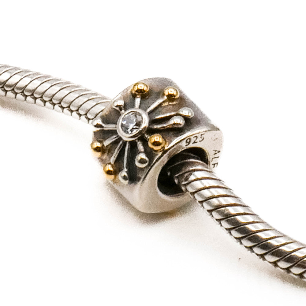PANDORA Star Sterling Silver Charm With 14K Gold And Clear Zirconia ...