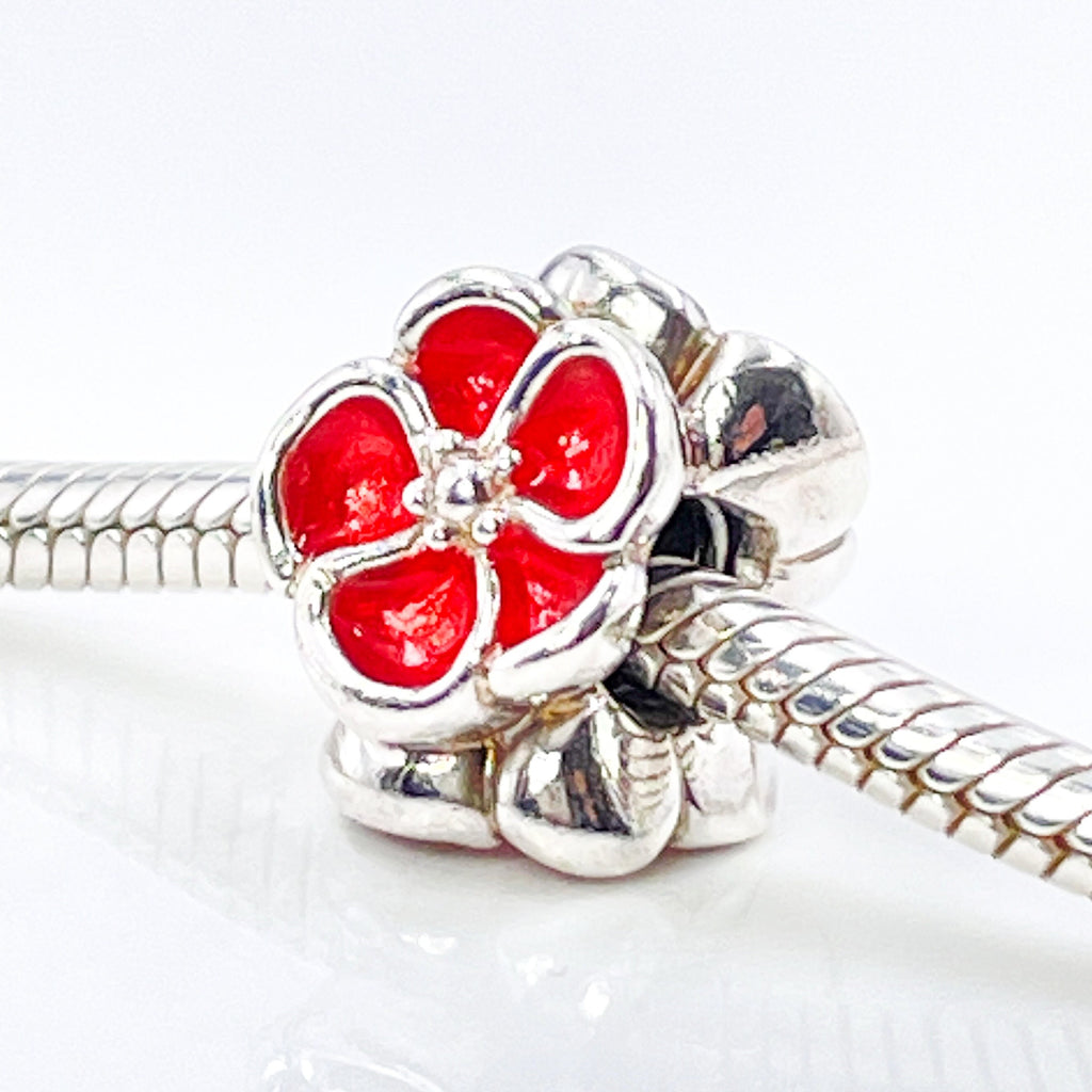 Pandora Rare Red Poppy Fallen Soldier British Rose Sterling Silver Flo ...