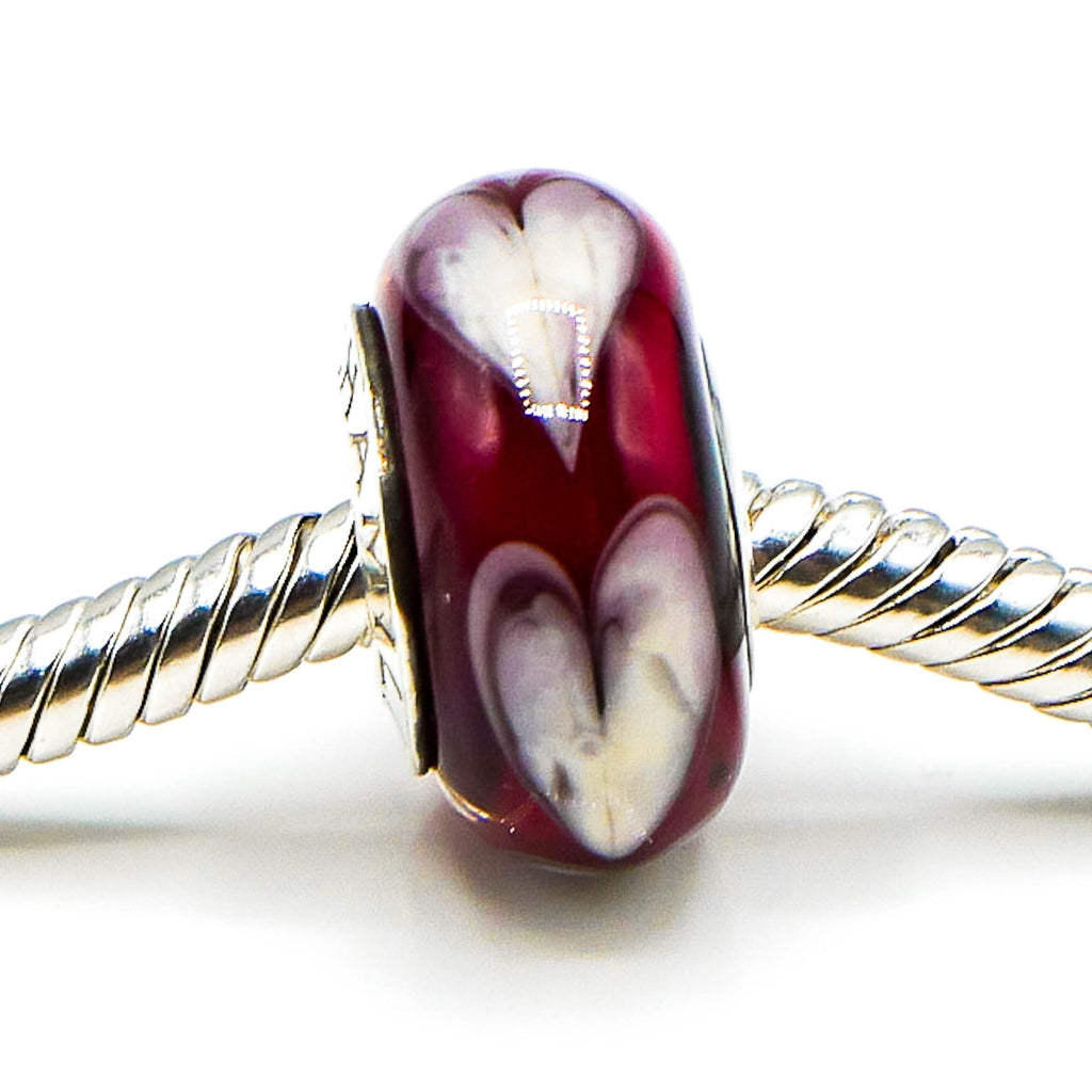 CHAMILIA Red Row Of Hearts Murano Glass Charm With Sterling Silver Cor ...